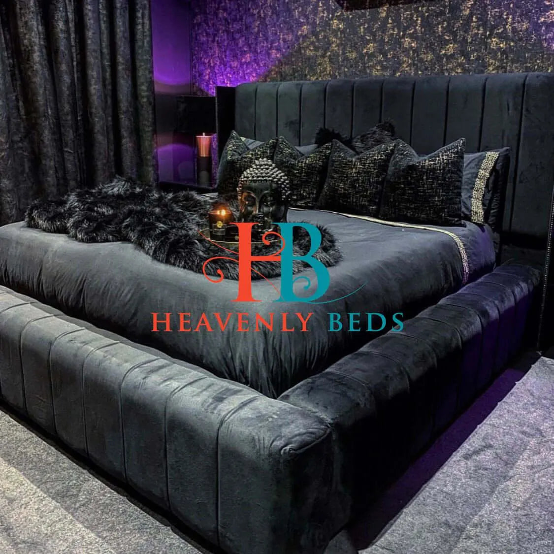 Royal Winged Ambassador Bed Frame | USA Style | Black Velvet – Heavenlybeds