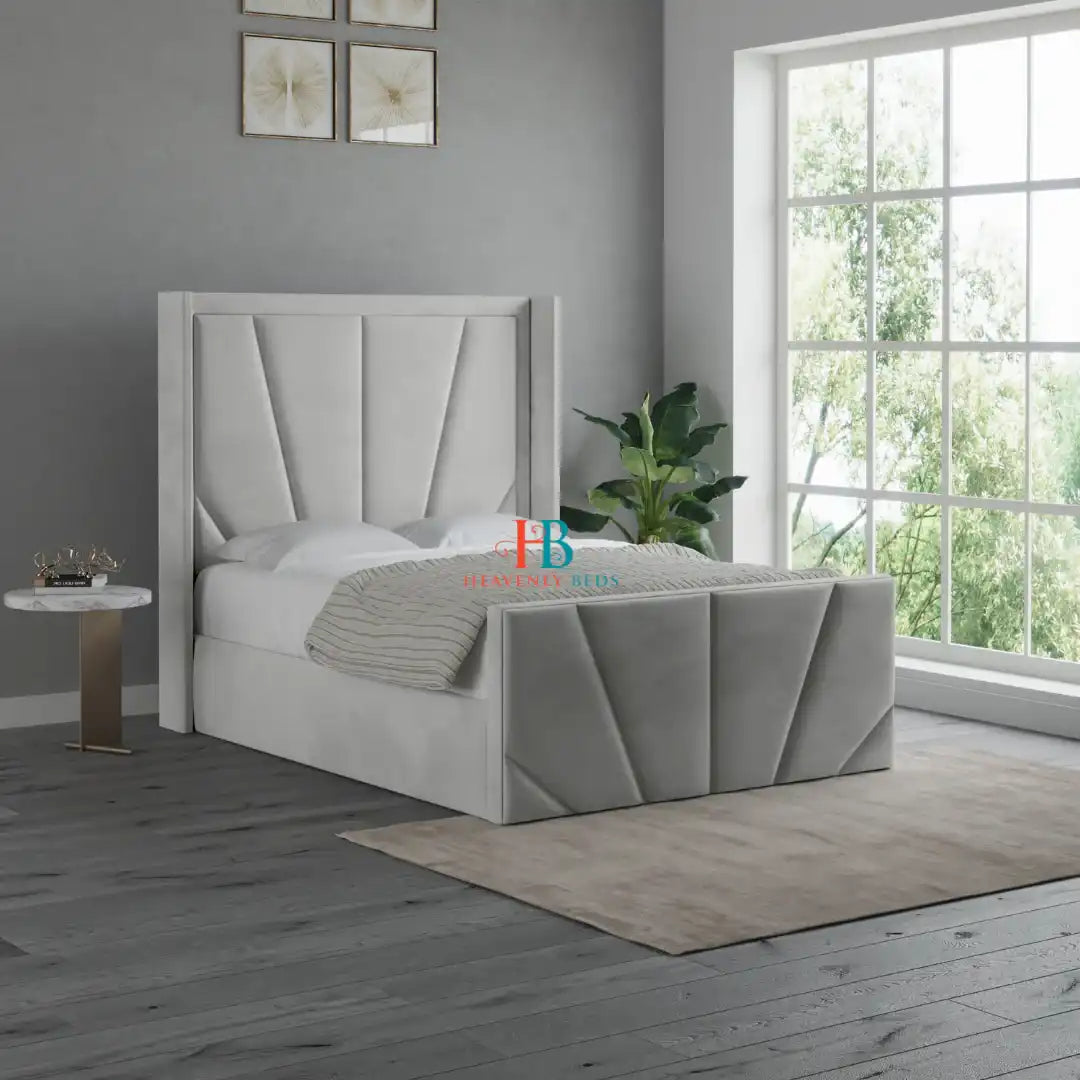 Orion Lined Wingback Bed Frame - Luxury Tall Headboard – Heavenlybeds