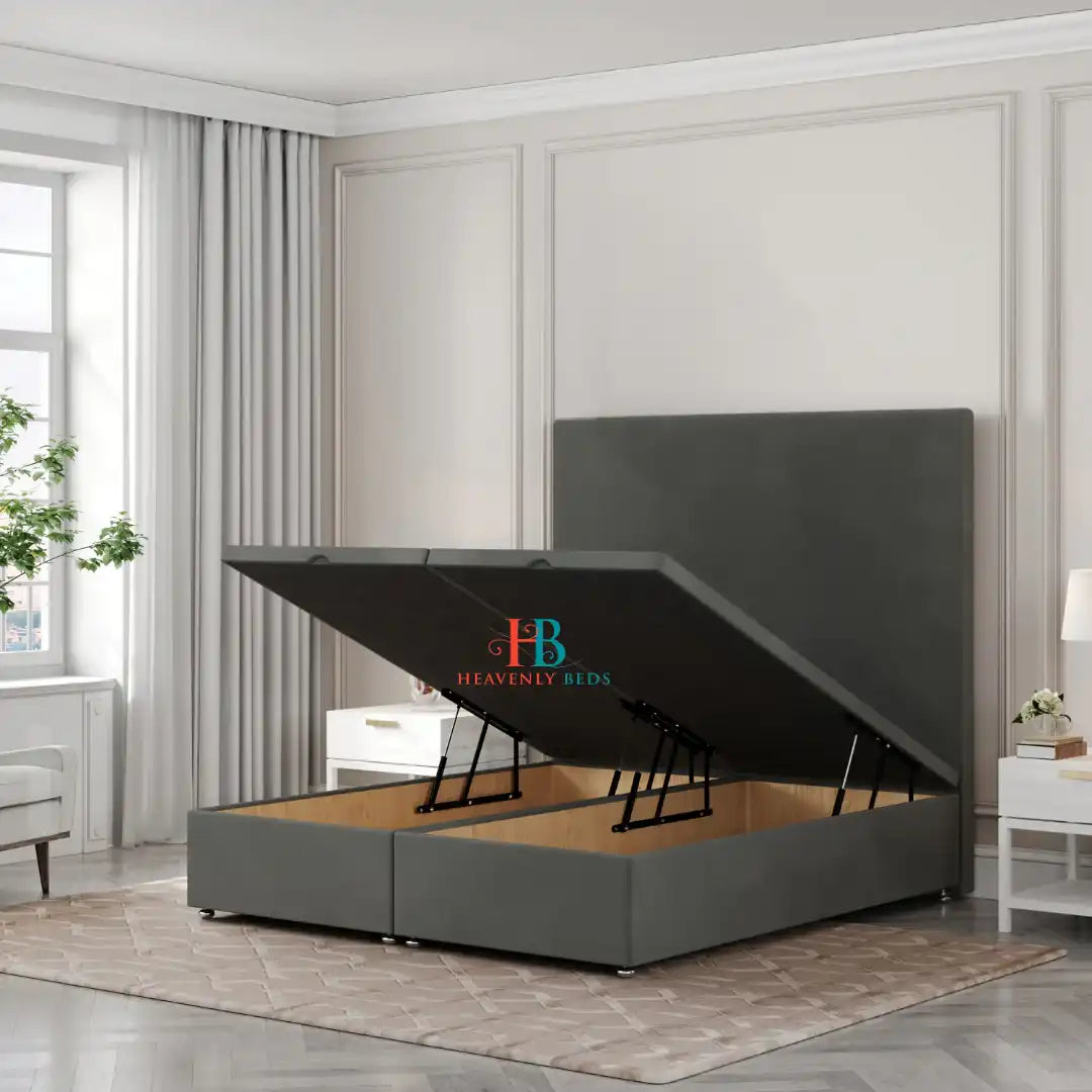 Henley Ottoman Storage Bed Frame - Double Bed in Grey Plush Velvet ...
