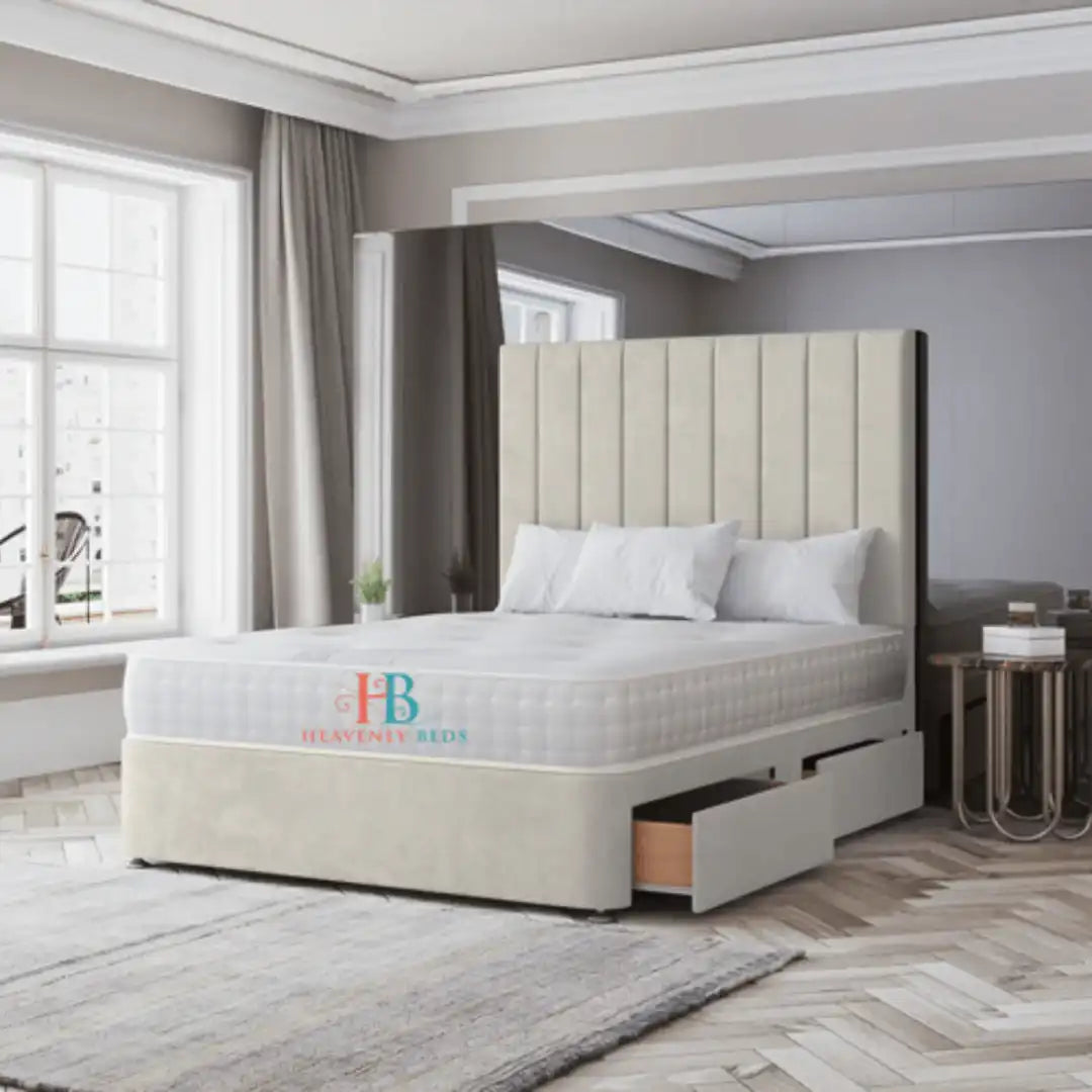 Scarlett Panel Divan Bed Set + 5ft King size - Cream – Heavenlybeds