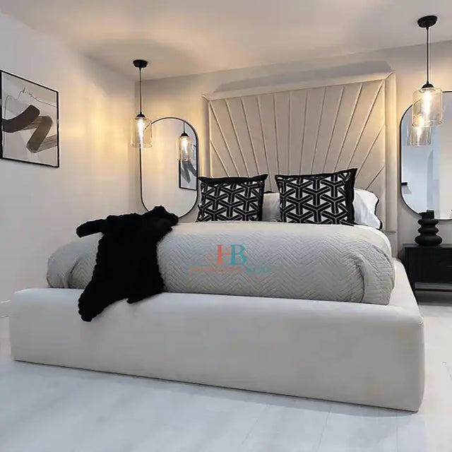 Paige Tall Headboard Bed Frame - 5ft King Size - Cream Velvet ...