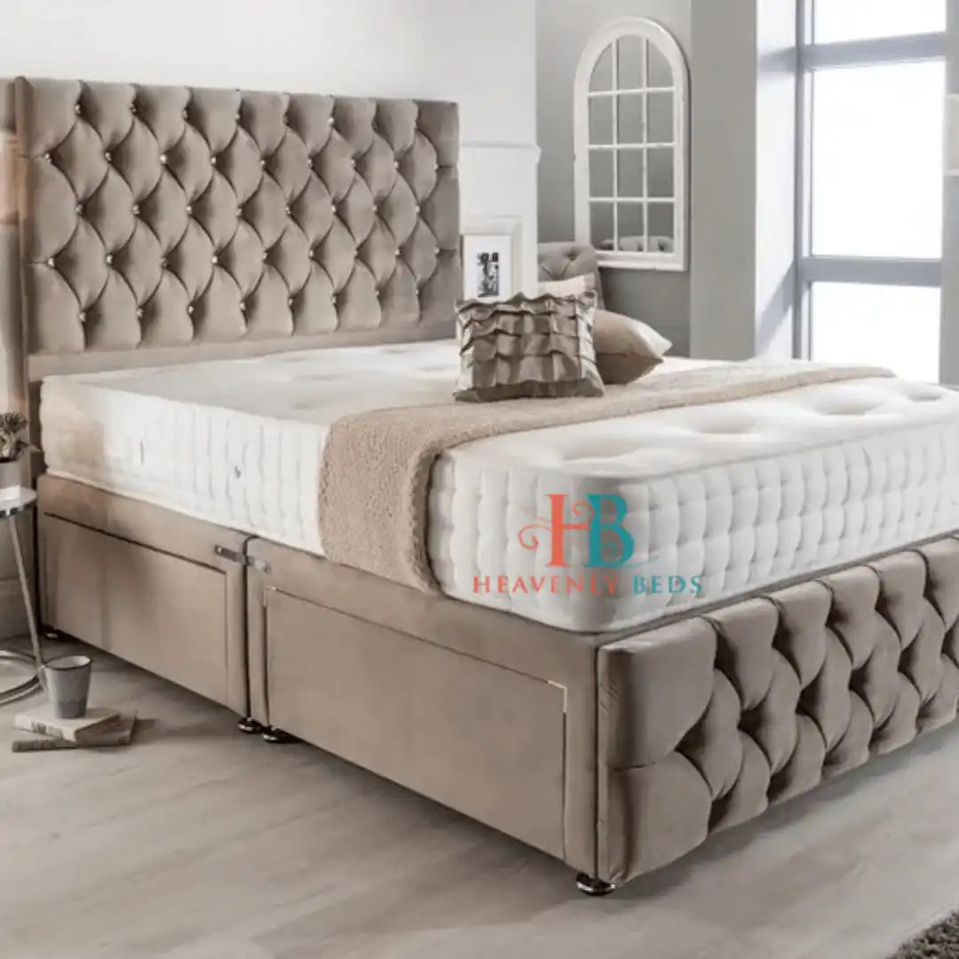 Jemima Divan Bed - 4ft Small Double - Grey Plush Velvet - Heavenlybeds