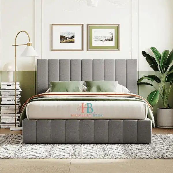 Hallie Bed Frame + Gas Lift Ottoman - 4ft6 Double - Grey – Heavenlybeds