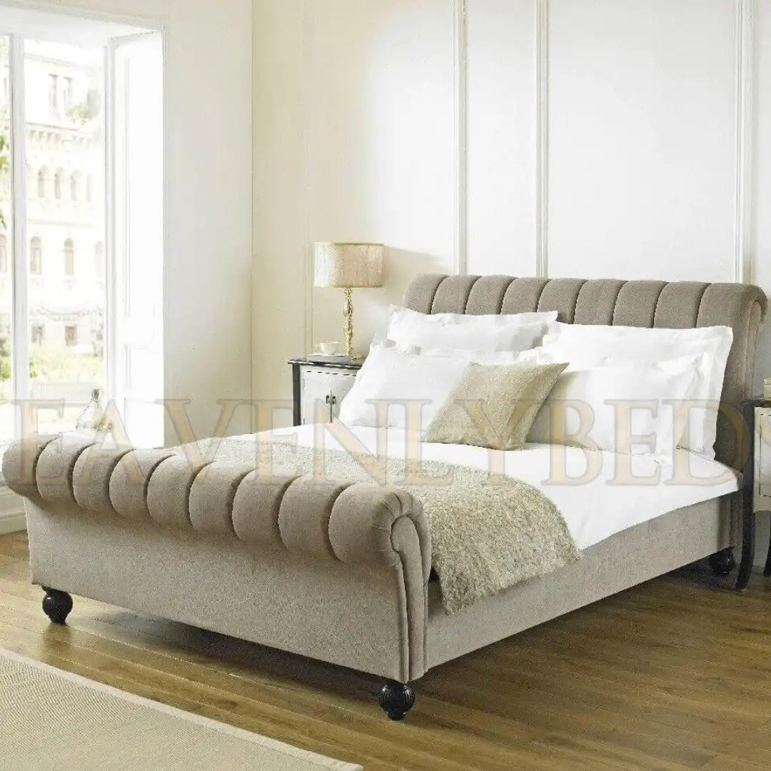 Abella Chesterfield Scroll Sleigh Luxury Bed Frame – Heavenlybeds