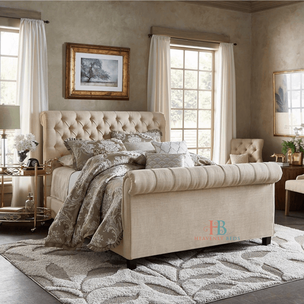 Lily Sleigh Upholstered Bed Frame Cream Naples Kingsize Heavenlybeds