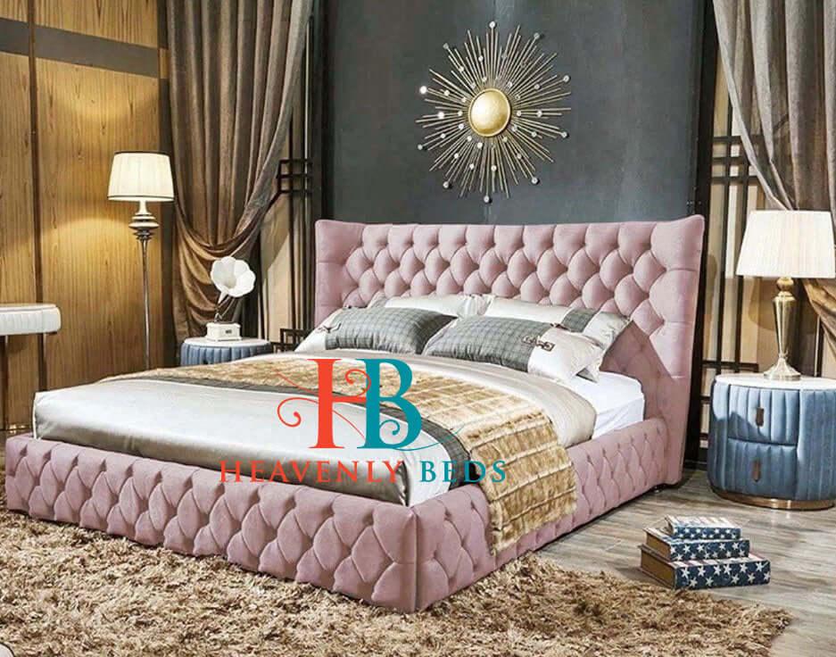 Harrington Chesterfield Blue Wingback BedFrame 4ft6 Double Heavenlybeds