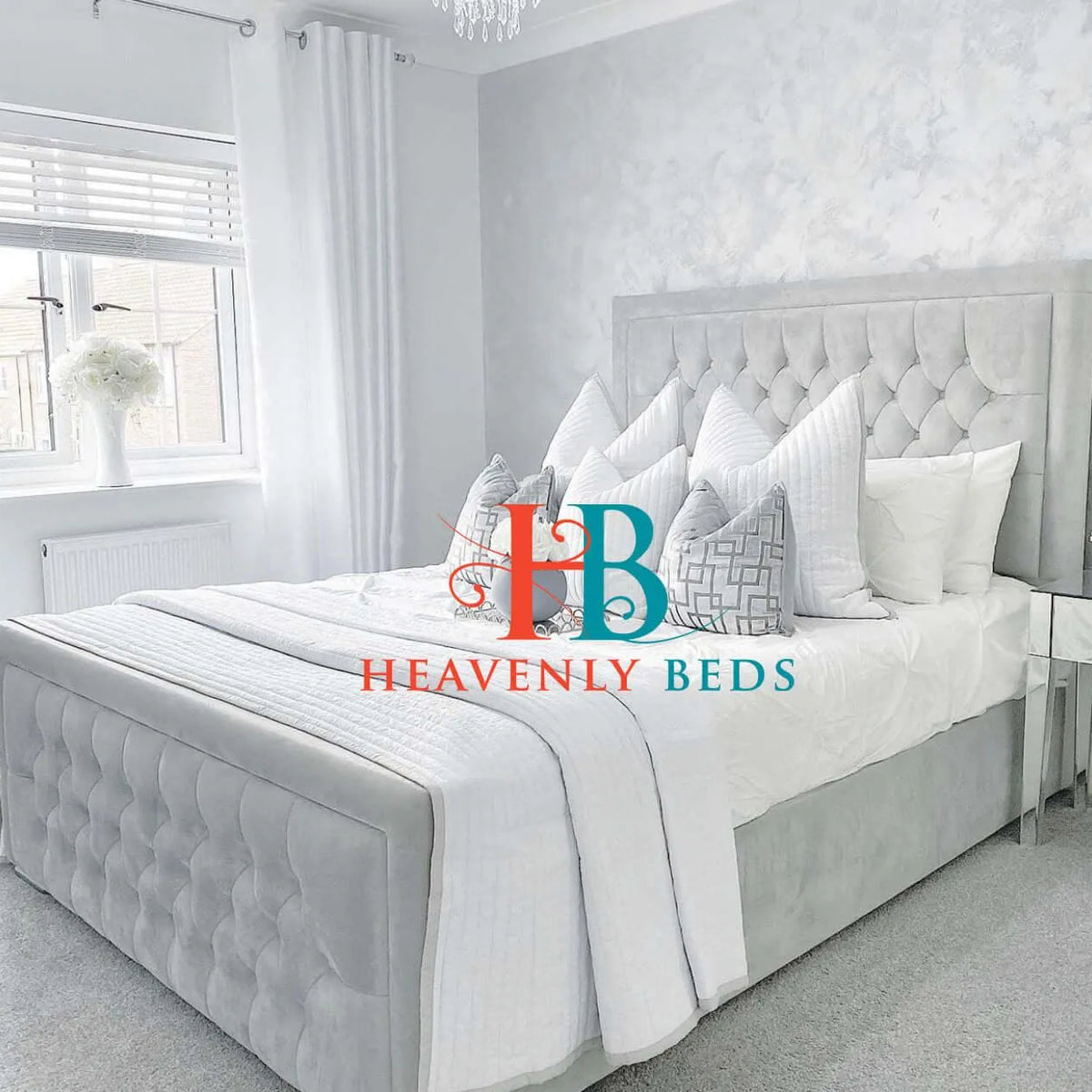 Lyla Fabric Chesterfield Bedframe - 4ft Small Double - Grey – Heavenlybeds