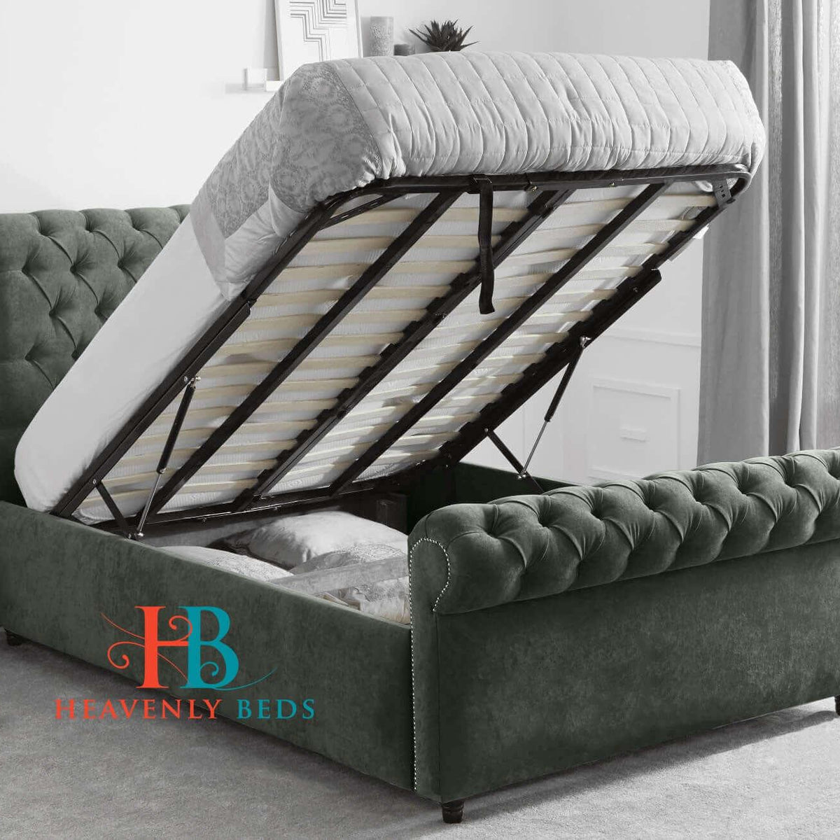 Nile Upholstered Sleigh BedFrame - 5ft Kingsize - Light Grey – Heavenlybeds